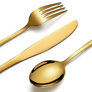 Gold Silverware Set, 30-Piece Gold Flatware Cutlery Utensils Set for 6, Stainless Steel Knives Spoons and Forks Set, Mirror Polished, Dishwasher Safe
