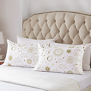 EXQ Home Satin Pillowcase Silky Satin Pillowcase for Hair and Skin,Soft Cooling Printed Pillow Cases Queen Size Set of 2 Satin Pillow Case for Women with Envelope Closure (White Moon,20X30inch)