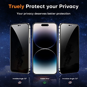 TOCOL [2+2 for iPhone 14 Pro Privacy Screen Protector 6.1''- 2 Pack Privacy Tempered Glass Screen Protector & 2 Pack Camera Lens Protector, Bubble Free, 10X Shockproof, Installation Frame, [Anti-Spy]