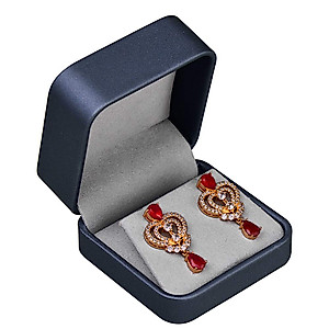 Woodten Blue Round Corner Earrings Gift Box PU Leather Jewelry Earring Gift Packaging Box