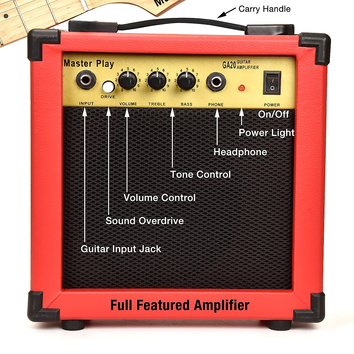 Master Play 30 Inch Electric Guitar,For Kids/beginner With Complete Starter Kit, 20 Watt Amp, 6 Extra String, Picks, Gig Bag, Shoulder Strap, Digital tuner, Cable, Wash Cloth Red