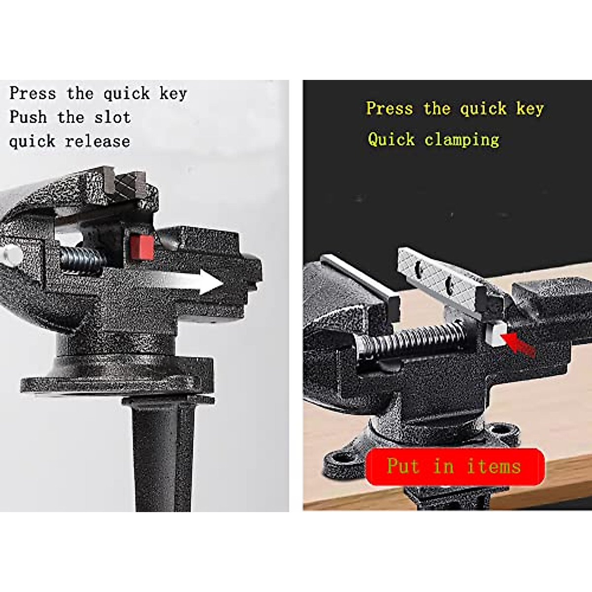Dual-Purpose Combined Bench Vise or Table Vise, multifunctional jaw, Universal Rotate 360° Work Clamp-On Visewith Quick Adjustment, 3.3" black