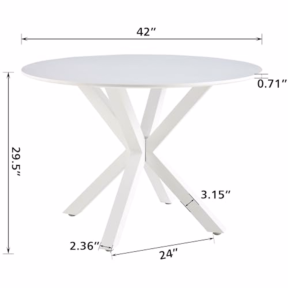 Modern Round Dining Table for 4, White Kitchen Tables MDF Top with X-Shaped Metal Legs, Small Space-Friendly Kitchen Table, Dining Room or Office, 42-Inch