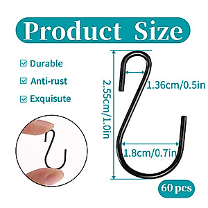 Mozeat Lens 60 PCS S Hooks for Hanging 1 Inch Metal Hanging Hooks Mini S Hooks S Shaped Iron Wire Hook Hanger for Hanging Jewelry Small Kitchenware Potted Plants, Black