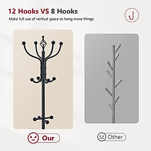 Tajsoon Coat Rack Stand with Umbrella Holder, Entryway Coat Hanger with 12 Hooks, for Living Room, Bedroom, Office