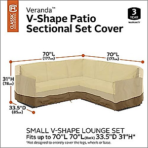 Classic Accessories Veranda Water-Resistant 70 Inch Patio V-Shaped Sectional Lounge Set Cover, Patio Furniture Covers, Pebble/Bark/Earth