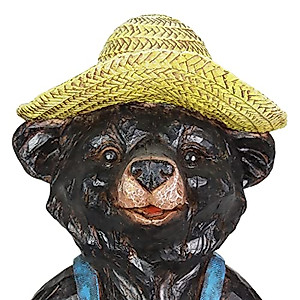 Exhart Garden Sculpture, Farmhouse Black Bear Solar Garden Statue with Glass Jars, LED Firefly Lights, Outdoor Garden Decoration, 12.5 Inch