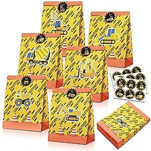 24 Packs Construction Party Favor Gift Bags with Thank You Label Stickers Dump Truck Candy Goodie Bags Construction Themed Gift Treat Bag for Kids Boy Birthday Baby Shower Party Supplies Decorations