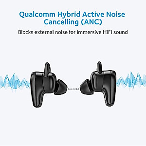 eppfun Hybrid Active Noise Cancelling Wireless Earbuds, Qualcomm AptX-Adaptive HiFi Earbuds, Bluetooth 5.2 in-Ear Detection Headphones, 6-Mic Headset, 32H Playtime, Game Mode Low Latency Earphones