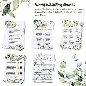 Outus 220 Pieces Bridal Shower Game Set Wedding Games Cards Eucalyptus Lemon Theme Bridal Game Supplies and Pencils Activity Accessories for Bride Groom Bachelorette Party Wedding (Greenery Style)