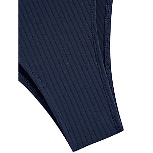 ZAFUL Women's Cutout Bikini Scoop Neck Ribbed High Cut Bikini Sets Two Piece Swimsuit (1-Deep Blue, S)