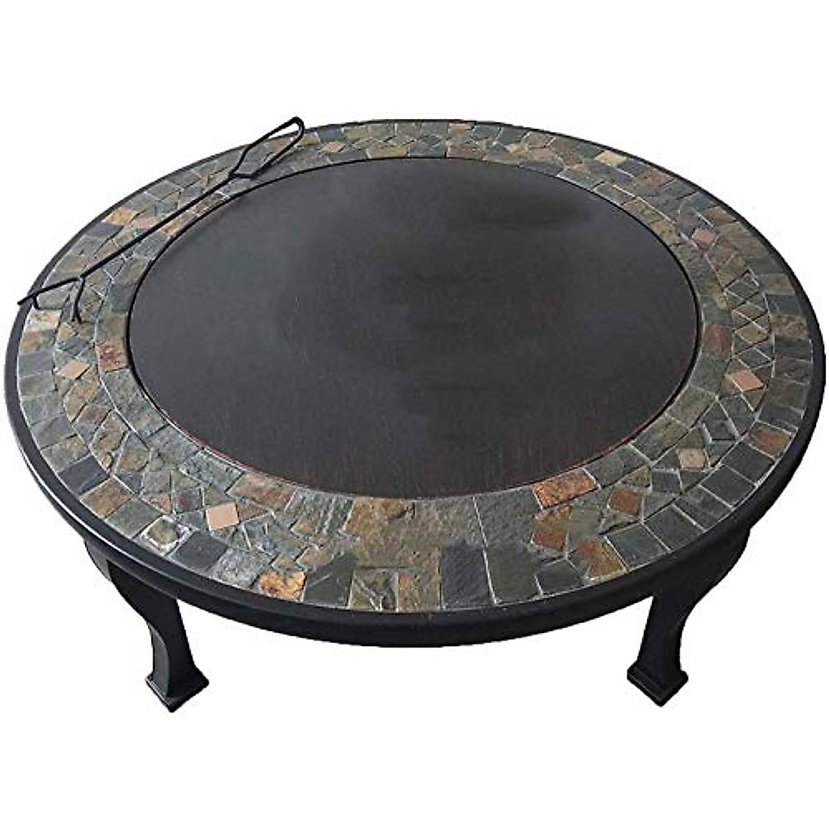 LEAYAN Garden Fire Pit Portable Grill Barbecue Rack Outdoor Fire Tables Slate Barbecue Table, Courtyard Round Stone Table, Charcoal Barbecue Grill, for Backyard Garden Camping for Camping