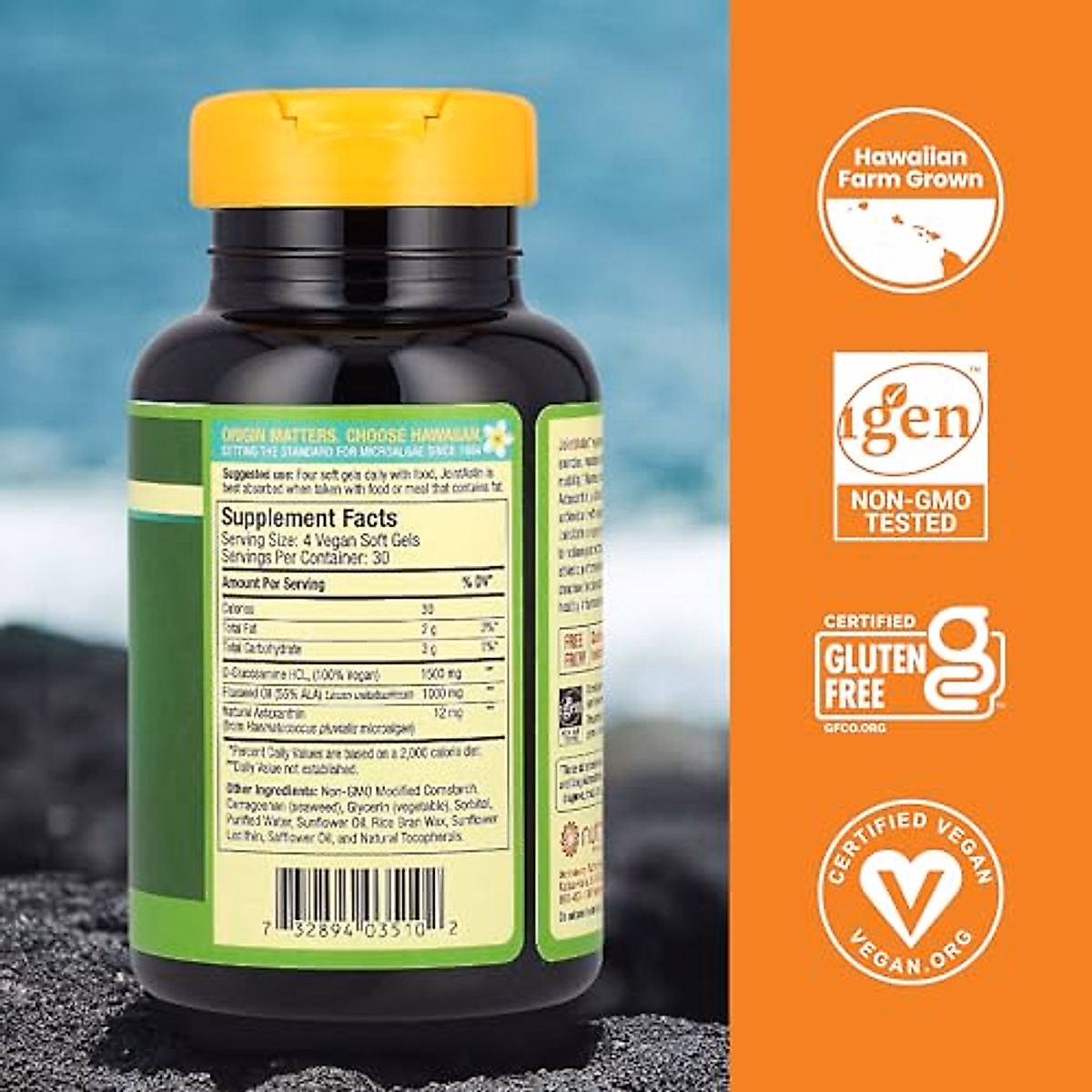 Nutrex Hawaii JointAstin - 12 mg, 120 Softgels - Joint Support Supplement with Glucosamine & BioAstin Hawaiian Astaxanthin - Farm-Direct Antioxidant Supplement Joint, Eye, Skin & Immune System Health*