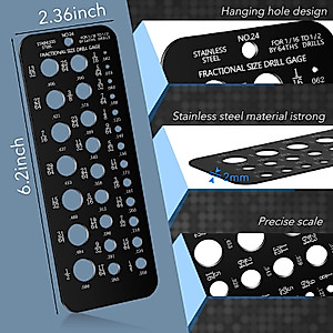 2 Pieces 24 Fractional Drill Bit Size Gauge Drill Bit Gauge Stainless Steel Drill Gauge 29 Holes Metal Drill Size Gauge Tool for 1/16 Inch to 1/2 Inch Size Bits Measurement (Black)