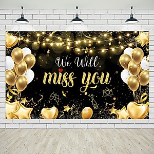 Avezano We Will Miss You Banner Black Gold We Will Miss You Decorations for Farewell Retirement Party Going Away, Graduation, Office, Friends Goodbye Party Decorations Banner 70.8x43.3inch