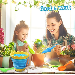 LNCOJOLM Collapsible Bucket Beach Bucket with Rake Spade Sifter Sandbox Toys, Foldable Sand Pail Shovel Castle Mold Garden Tool Kits for Digging Camping Fishing