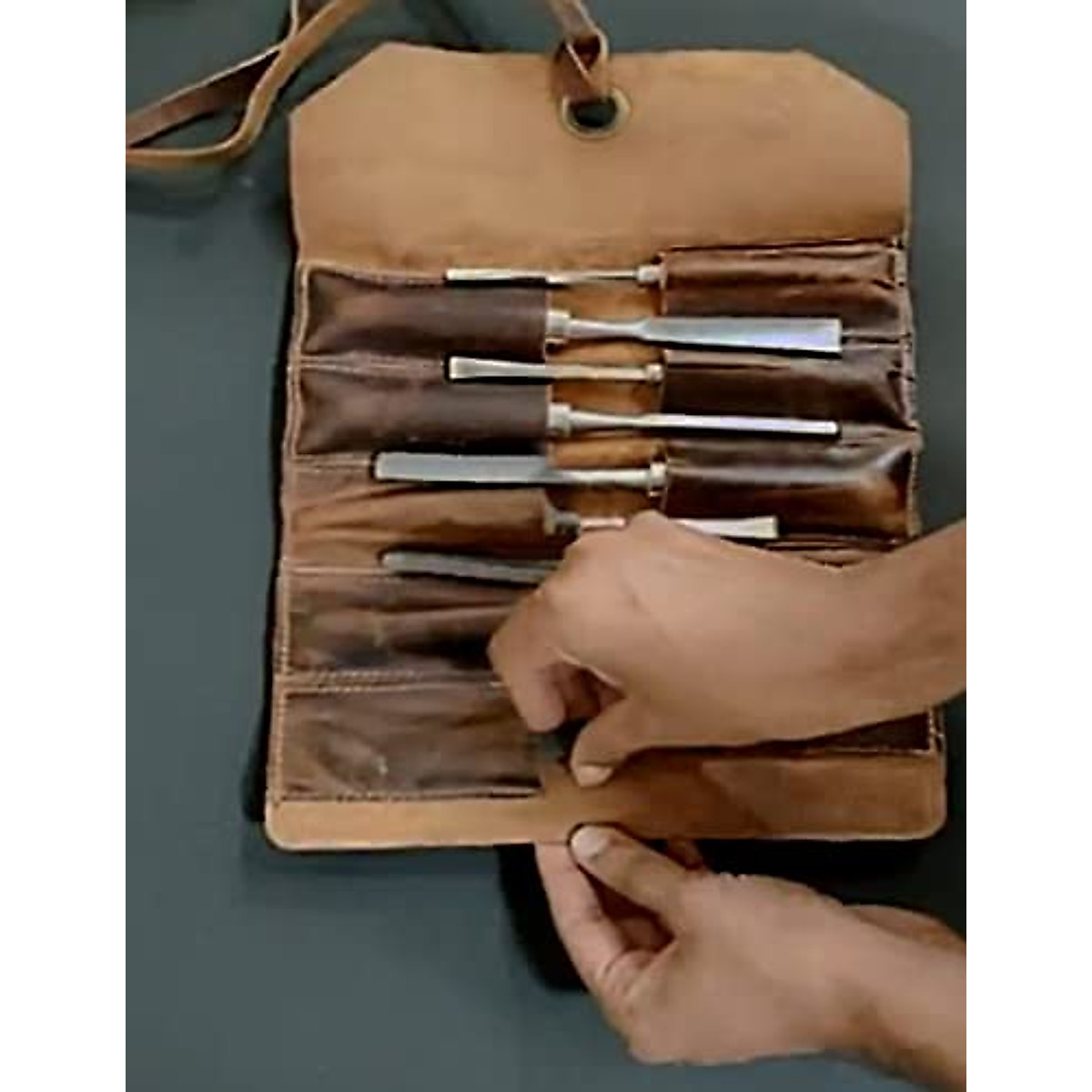 Leather Tool Roll Up Pouch - Leather Tool Wrench Roll/Chisel Bag by RUSTIC TOWN
