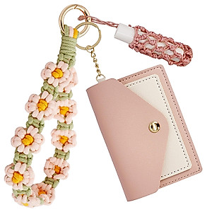 BIHRTC Boho Macrame Keychain Macrame Handmade Bracelet Keyring Wrist Lanyard Leather Cards Wallet Lipstick Holder Cute Flower Keychain Rural Style Bracelet Key Chain for Women