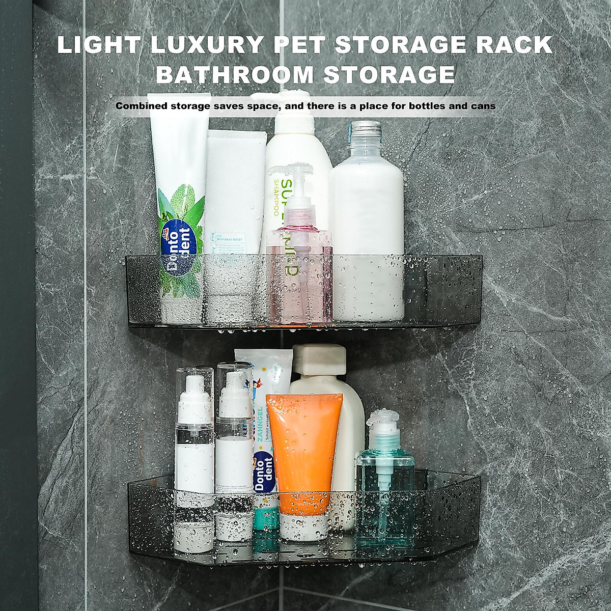 Wngdo Diamond-free Clear Wall Caddy, Diamond-free, Removable, Multi-function Triangle Locker, Lightweight Luxury Style Glacier Pattern Suction Cup Holder (Transparent Gray two pack.)