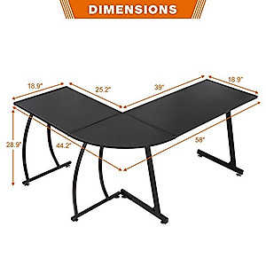 SUPER DEAL L-Shaped Corner Desk Computer Gaming Desk - Modern Home PC Table Office Writing Workstation, Black