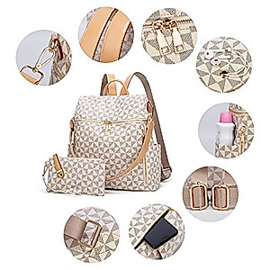 Makes Backpack Purse for Women, PU Leather Travel Satchel Handbag, Convertible Design Bag with Purse, 2 Piece(Beige)