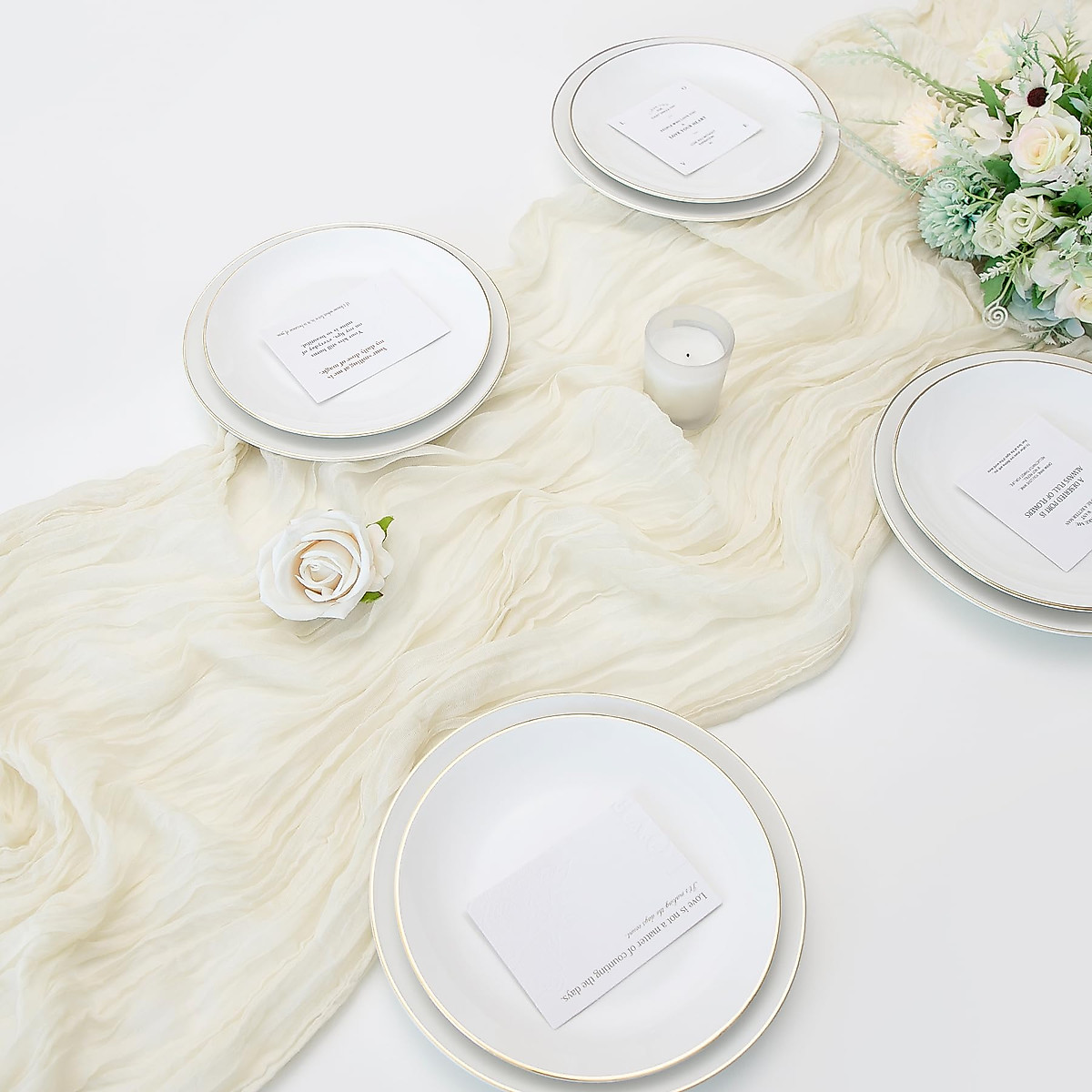 12 Pack Cream Cheesecloth Table Runner 35x120 Inch Cheese Cloth Gauze Table Runner Rustic Boho Table Runner 10FT Long Table Runner for Wedding Arch Baby Shower Birthday Bridal Party Table Decor