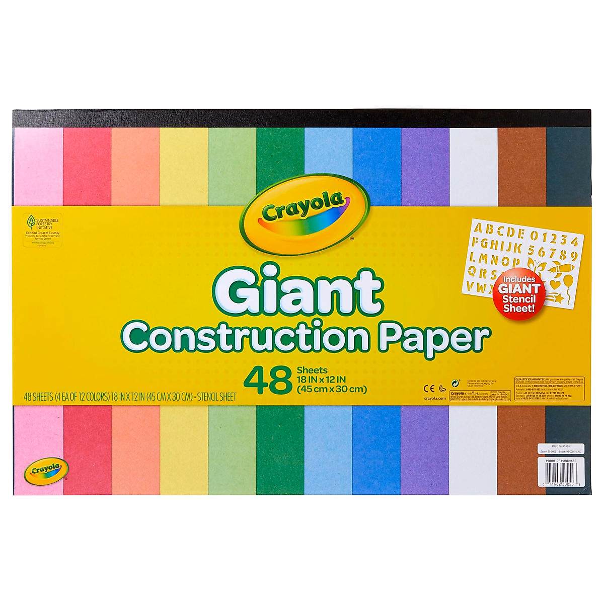 Crayola Giant Construction Paper Pad 18"X12"-48 Sheets W/Stencil