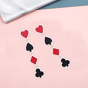 Unique Funny Playing Cards Pattern Dangle Drop Earring Personality Asymmetric Acrylic Spades Hearts Plum Poker Earrings for Women Gift Statement Nightclub Party Jewelry (Long Design)