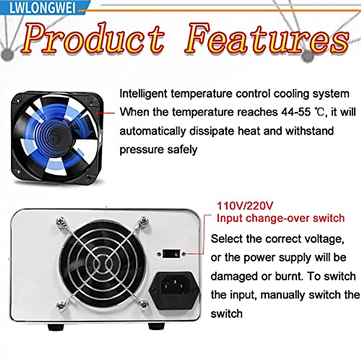 DC Power Supply Variable,30V 6A 180W Adjustable Switching Regulated DC Bench Power Supply with 4-Digits LED Power Display 5V/2A USB Output, Coarse and Fine Adjustments White