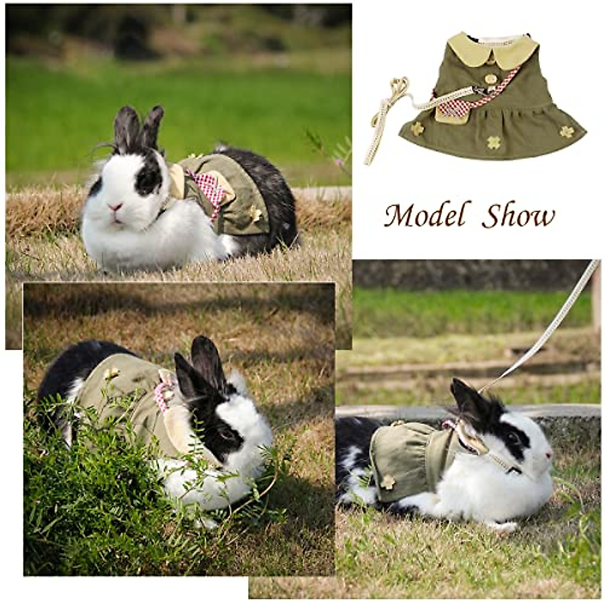 CooShou Guinea Pig Clothes Harness Leash Rabbit Clothes Dress for Bunny Dress with Bowknot Small Pet Adjustable Vest Harness Leash for Bunny Ferret Iguana (L)