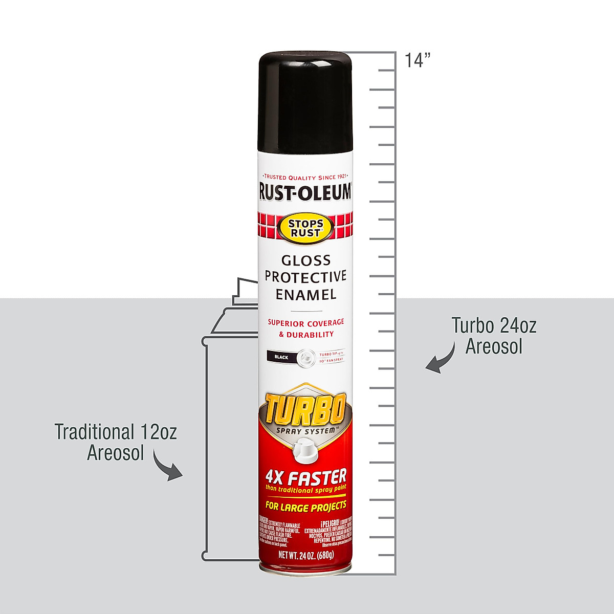 Rust-Oleum 334128 Stops Rust Turbo Spray Paint, 24 oz, Gloss Black
