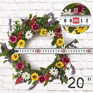 LAVERNE'S FLOWER 20" Spring Wreath for Front Door Spring Wreaths Flower Wreath for Outdoor Indoor Window, Floral Summer Garden Wreath