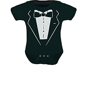 Tuxedo Baby Bodysuit with Bowtie Newborn Boy Printed Tux Suit and Tie Outfits 12M (6-12M) Black