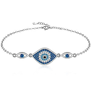 Fenthring Evil Eye Bracelets Sterling Silver Blue Evil Eye Bracelet for Women Protection Greek Turkish Third Eye Jewelry Amulet Mothers Day Gifts