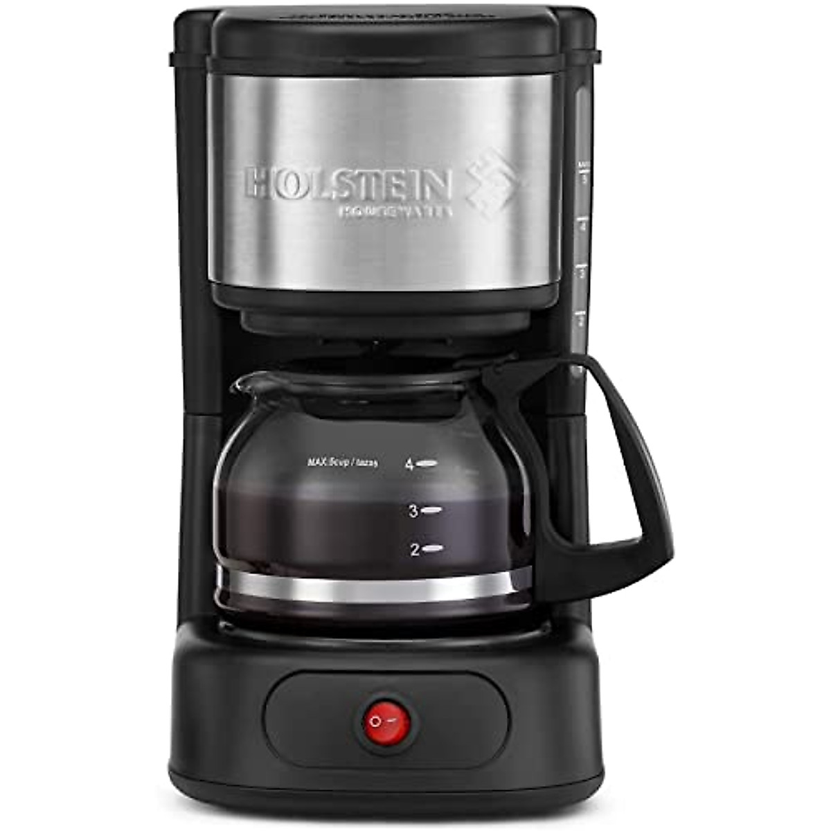 Holstein Housewares 5 Cup Coffee Maker, Black with Stainless Steel - User Friendly One-Touch Operation