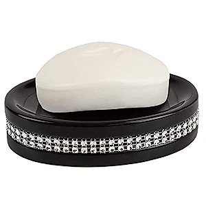 Home Basics Sequin Accented Ceramic Luxury Bath Accessory Set and Hideaway Toilet Brush Holder with Steel Handle, Black