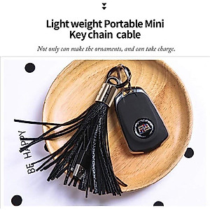 Lightning USB Leather Tassel Key Chain iPhone Charger, Compatible Cable with 7-Inch 2.4 Amp ChargeSync Cable for iPhone, iPad (Black)