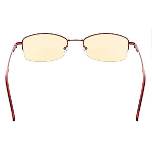 CessBlu Half-Rim Blue Light Filter Glasses Bendable Computer Reading Glasses Women(Wine-Red) without Strength