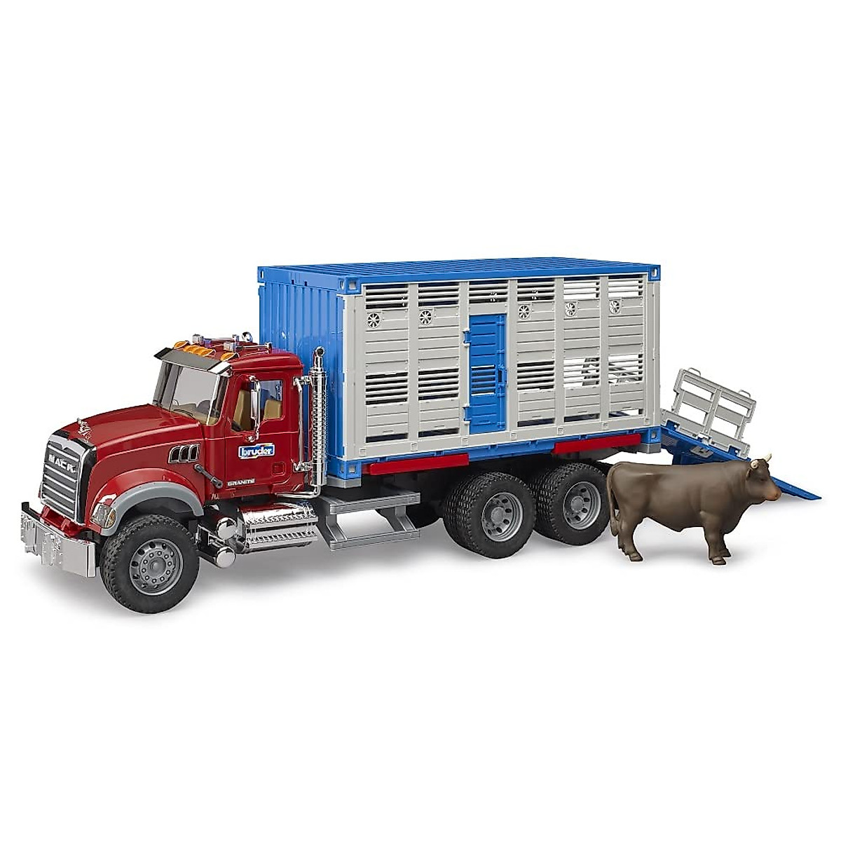 Bruder 02830 Mack Granite Cattle Transportation Truck with 1 Cattle
