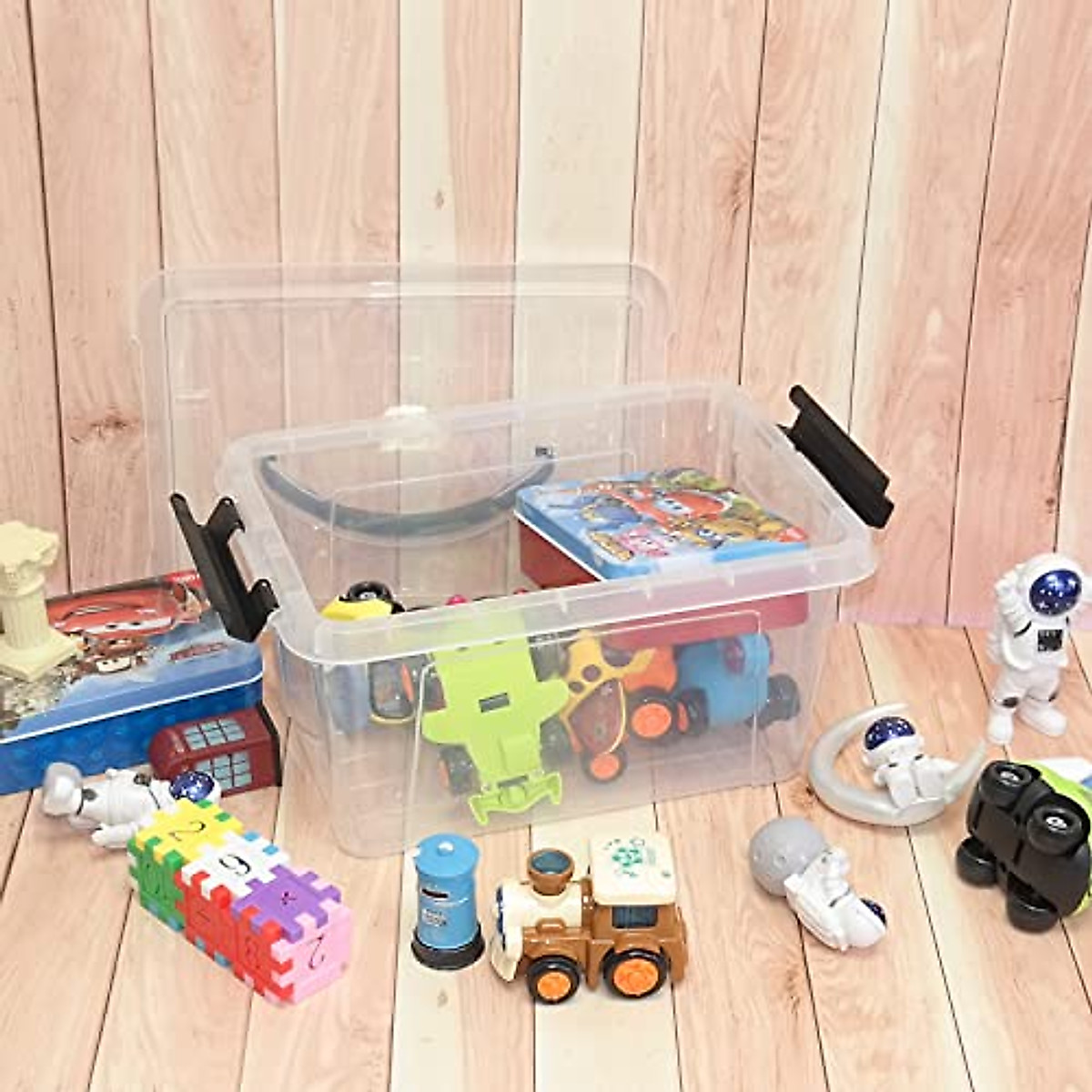 Ortodayes 6-Pack Small Clear Storage Boxes, Plastic Bin with Lid, 5.5 Liter