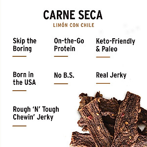People's Choice Beef Jerky - Carne Seca - Limón Con Chile - Healthy, Sugar Free, Zero Carb, Gluten Free, Keto Friendly, High Protein Meat Snack - Dry Texture - 1 Pound, 16 oz - 1 Bag