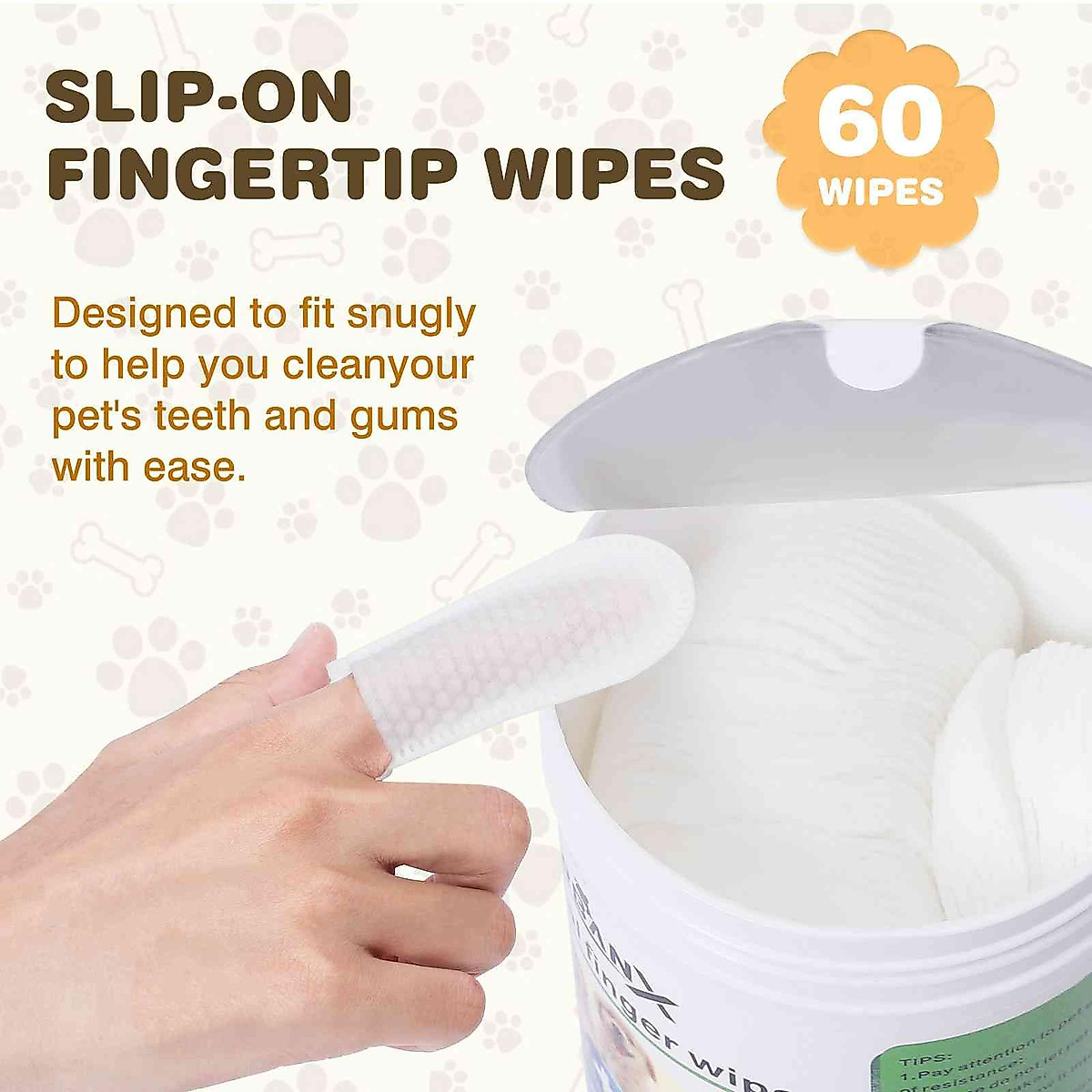 UrbanX Teeth Cleaning Wipes for Vizsla and Other Sporting Dogs Dogs, Remove Bad Breath, Plaque, and Tartar Buildup, No-Rinse Disposable Dog Finger Toothbrush, Gentle Gum Care Pet Wipes, 60 Count