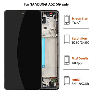 A-MIND for Samsung Galaxy A52 5G SM-A526 Original LCD Display Touch Digitizer (Not for A52 4G) A526U A526T A526V A526A A526B A526U1 A526W Screen Replacement Full Assembly Repair Kits with Frame
