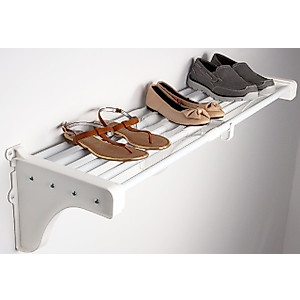 EZ Shelf-Expandable-Closet Shelf (NO Hanging Rod)- 30” to 50” -White-Easy Install to Backwall(Floating)-Wire Closet Shelving Alternative-(EZS-SW48-1-2)
