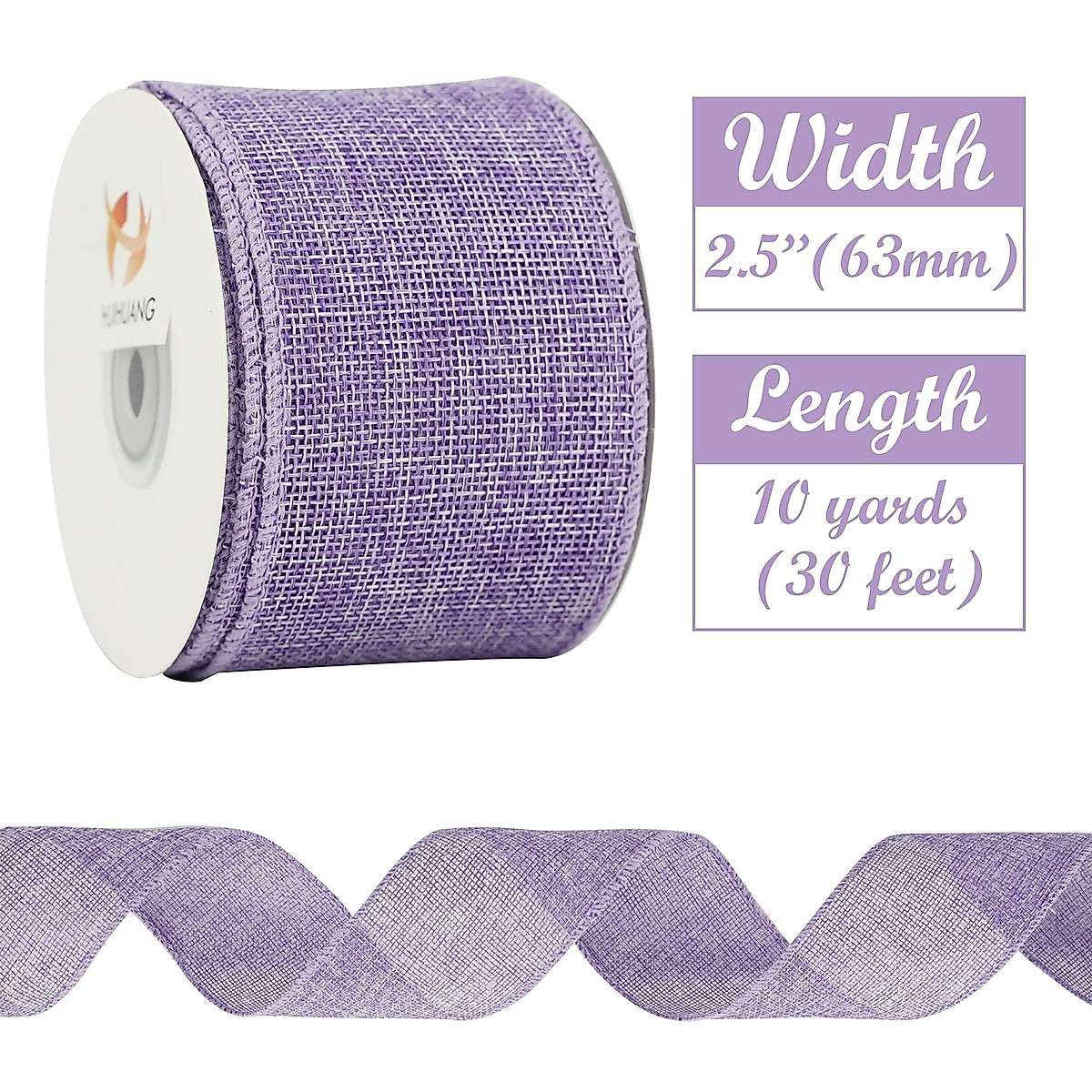 HUIHUANG Light Purple Wired Lavender Burlap Ribbon - 2.5 inch X 10 Yards Wire Edge Jute Ribbon for Easter Wreaths, Big Bows, Crafts, Swags, Tree Decoration