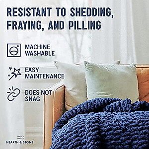 Chunky Knit Blanket Throw - 50"x60" 3.7 lbs. - Soft Chenille Yarn Knitted Blanket - Machine Washable Crochet Blanket - Handmade Cable Knit Throw Blanket for Couch, Bed (Navy Blue)