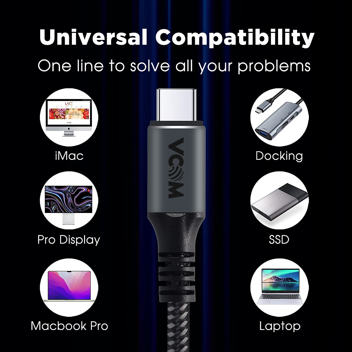 VCOM USB 4 Cable for Thunderbolt 4 Cable 4 FT, 100W Cable with 40Gbps Data and 8K@30Hz 5K@60Hz or Dual 4K Video,Compatible with Thunderbolt 3/4 Cable and USB-C,for MacBooks,Hub, Docking, and More