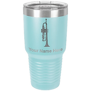 LaserGram 30oz Vacuum Insulated Tumbler Mug, Trumpet, Personalized Engraving Included (Light Blue)