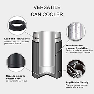 Stepstall Can Cooler Beer Bottle Holder with Beer Opener, 4-in-1 Design Slim Can Beer Bottle Insulators, Double Walled Stainless Steel Insulated, 12 OZ Beer Gifts for Men Father(Black American Flag)