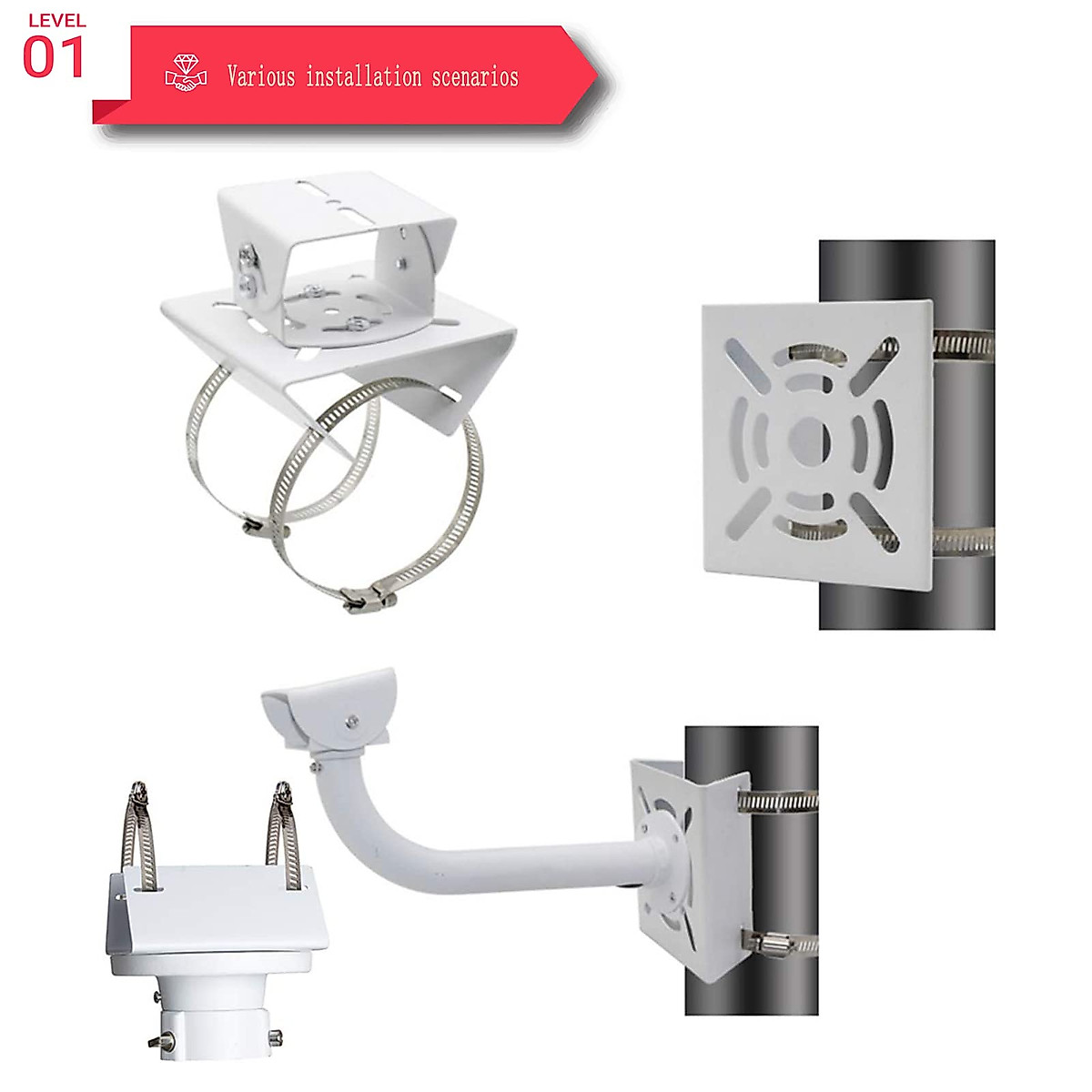 Ahn'Qiraj Universal Vertical Pole Mount Adapter Wall Mounting Loop Bracket for CCTV Security Camera Ptz Dome with (2 Pack)
